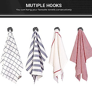 Round Adhesive Kitchen Towel Hook – Holder for Bathroom Hand Dish Towel Self Hook Easy Installation Firmly Without Tearing Ideal Mount Home Wall Cabinet Door Garage No Drilling Required Hanger 6 Pack