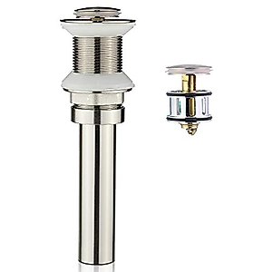 Vessel Sink Drain Stopper Without Overflow, Lavatory Bathroom Pop Up Drain, Brushed Nickel