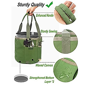 Garden Tools Bucket Bag,Gardening Organizer Tote for 5 Gallon Buckets with Pockets,Garden Bags for Tools Garden Caddy Great Sturdy Canvas Tool Storage Set for Women Men Gardener (Bag Only/No Tools)