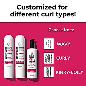 LUS Brands Love Ur Curls for Curly Hair, 3-Step System - Shampoo and Conditioner Set with All-in-One Styler - LUS Curls Hair Products - No Crunch, Nonsticky, Clean - 8.5oz each