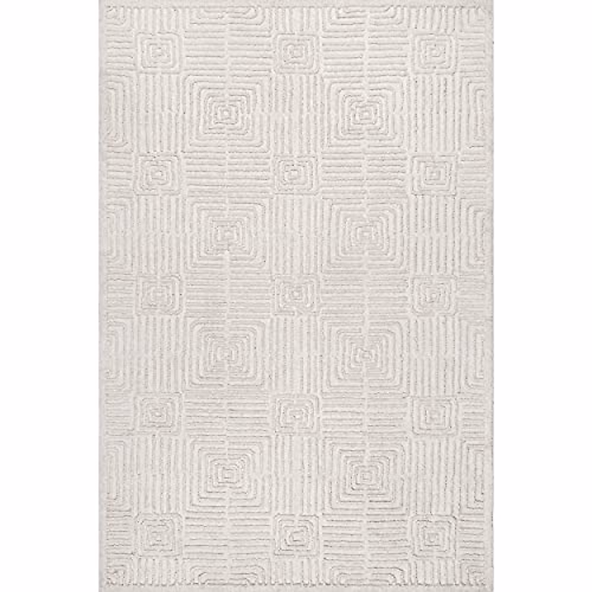 nuLOOM Joanna Hand Hooked Wool Tiled High Low Textured Area Rug, 8' x 10', Ivory