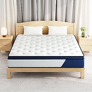 Generic King Size Mattress 12 inch Memory Foam Hybrid Mattress Fiberglass Free Gel Memory Foam Mattress in a Box，Blue