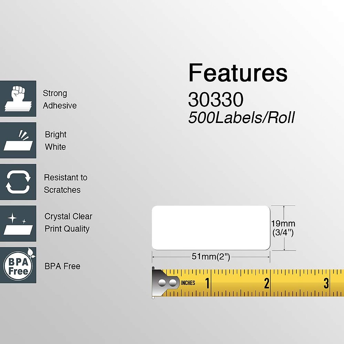 BETCKEY - Compatible DYMO 30330 (3/4" x 2" Removable) Multipurpose/Return Address Labels - Compatible with Rollo, DYMO Labelwriter 450, 4XL & Zebra Desktop Printers[10 Rolls/5000 Labels]
