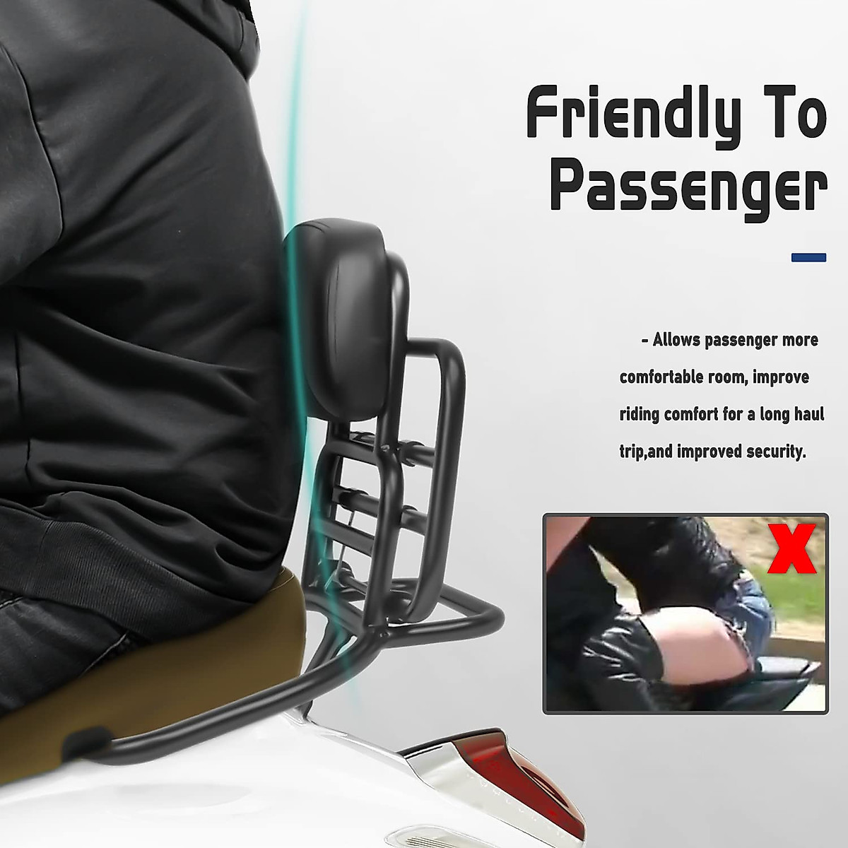 Scooter Rear Luggage Cargo Rack Adapter w/Passenger Backrest Back Rest Cushion Pad Sissybar Sissy Bar for Ve-spa Primavera Sprint Elettrica 150 2014 2015 2016 2017 2018 2019 2020 2021 2022