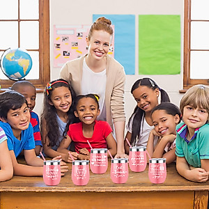 6 Pcs Christmas Teacher Appreciation Gifts Thank You Teacher Gifts for Women Stainless Steel Teacher Tumbler with Straw and Lid 12 oz Insulated Teacher Mug Birthday Gifts for Teacher(Pink)