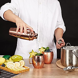 TABLEWARE MELODY Moscow Mule Mugs Set of 3-Hammered Moscow Mule Mugs Drinking cup with 24oz Cocktail Shaker-Great Dining Entertaining bar Gift Set (Mug Set of 3 -cocktail shaker included)