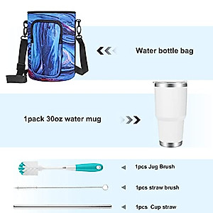 Sursip 128 Oz Insulated Water Bottle,One Gallon Vacuum Stainless Steel Double Walled Water Jug with 1pcs 30 OZ Mug(Inclue Brush/Straw)/Jug backpack,Sports,Travel,Games,Home use,School-marble