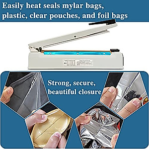 Impulse Heat Sealer 16 inch Mylar Bag Sealer, Heat Sealer for Plastic Bags, Metal Iron Shell, Impulse Sealer 3mm Sealing, Manual Hot Seal Machine with 8 Free Repair Kits(Included 4 Cutter Lines)