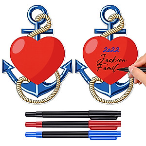 Konohan 2 Pcs Cruise Door Magnet Anchor Car Magnets Anchor with Heart Magnet Stickers with 3 Pcs Paint Pens Nautical Ship Anchor Cruise Door Decorations Fridge Decor for Carnival Cruise Refrigerator