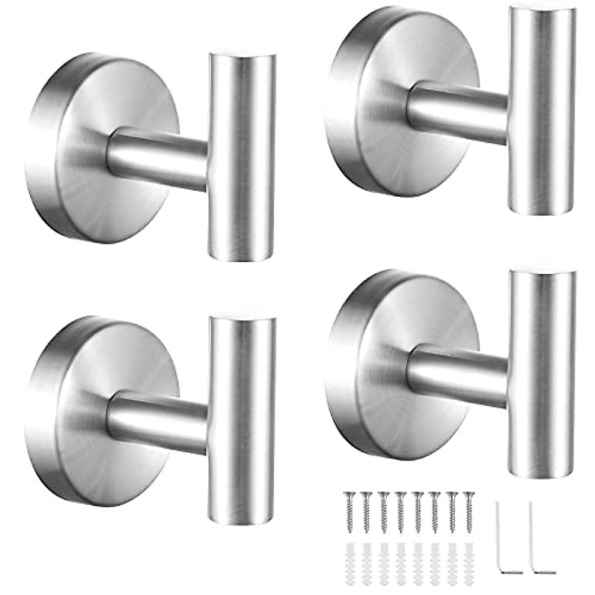 JBCLXXW 4 Packs Bathroom Wall Towel Hooks No Drill Heavy Duty Robe Hook Holder SUS304 Stainless Steel (Brushed)