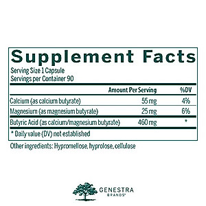 Genestra Brands Butyrate Complex | Butyric Acid from Calcium/Magnesium Butyrate | 90 Capsules