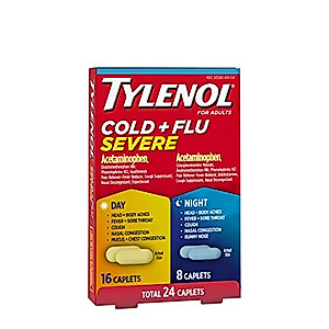 Tylenol Cold + Flu Severe Day & Night Caplets for Fever, Pain, Cough & Congestion Relief, 24 Count