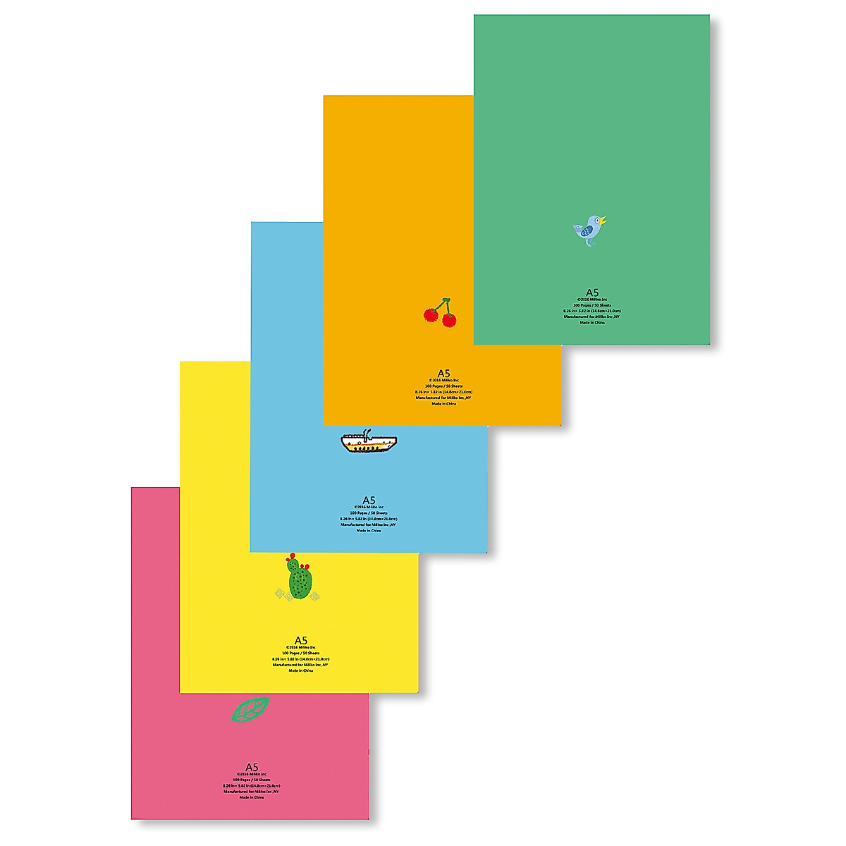 MILIKO A5 Color Series Softcover Notebook/Journal/Diary Set, 5 Unique Design 8mm Ruled Notebooks per pack-50 Sheets/100 Pages