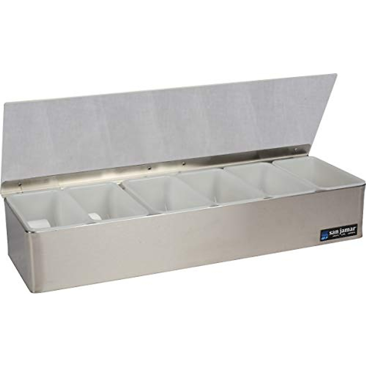 San Jamar Garnish Trays with Hinged Lid for Kitchen, Bar, And Restaurants, Stainless Steel, 18.5 X 6.5 X 4 Inches, Silver