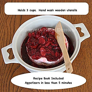 Christina Home Designs Gray Brie Baker, 3 Piece Set Includes Base, lid and Wooden Spoon