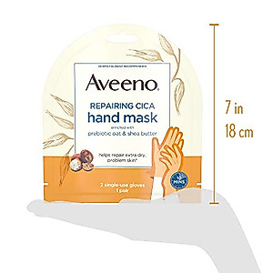 Aveeno Repairing CICA Hand Mask with Prebiotic Oat and Shea Butter for Extra Dry Skin, Paraben and Fragrance Free, 1 Pair of Single Use Gloves
