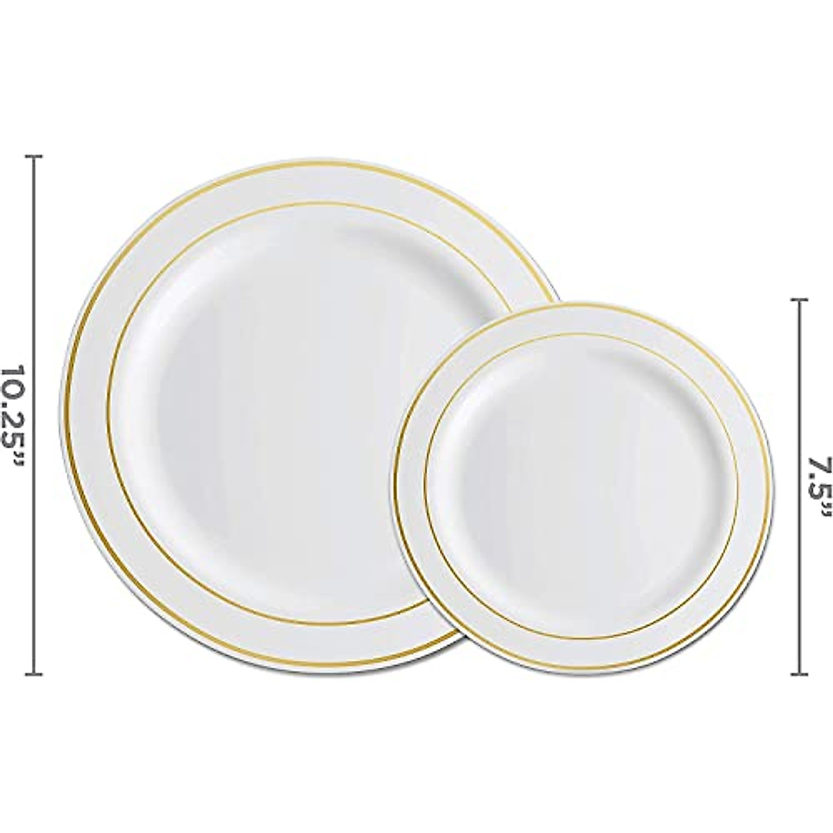125 Piece Gold Dinnerware Party Set - 50 Gold Rim Plastic Plates, 25 Dinner 25 Dessert Plates, 75 Gold Silverware, 25 Knives, 25 Forks, 25 Spoons - 25 Guest Disposable Set for Wedding Birthday Parties