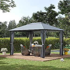 Outsunny 10' x 13' Patio Gazebo, Aluminum Frame, Outdoor Gazebo Canopy Shelter with Netting & Curtains, Garden, Lawn, Backyard and Deck, Gray