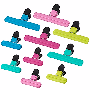GBYMIUY Chip Bag Clips, 10 Pack Food Bag Clips, Large Bag Clips for Food Storage with Air Tight Heavy Seal Grip (Assorted Sizes and Colors)