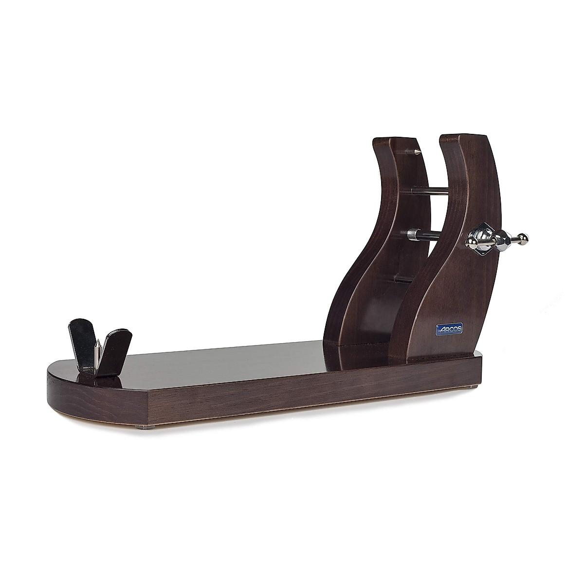 ARCOS - Professional Ham Stand. Elegant Lacquered Pine Wood Ham Holder with Metal Hardware. Premium Prosciutto Carving Stand. 20"x11"x7" - Mahogany Color