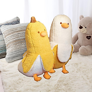 FIONOUT Banana Duck Plush, Cute Stuffed Animal, Funny Pillow Toy for Girls & Boys, White, 50CM/19.6 in