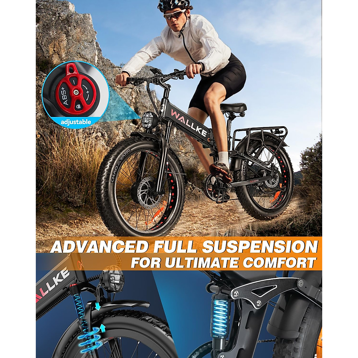 W Wallke X3 Pro Electric Bike for Adults Folding 750W-Exceed 1000W Standard Max Speed 32MPH 48V 20AH 26 Inch Fat Tire EBike Mountain Electric Bicycle Full Suspension 7-Speed