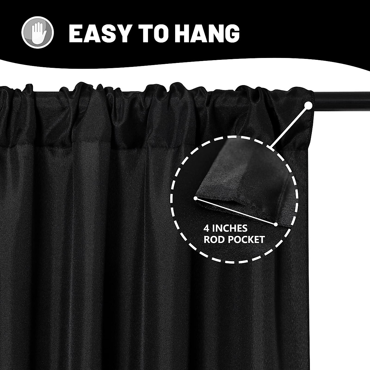 Black Backdrop Curtain for Party Black Background Curtains Rod Pocket Backdrop Drapes Panels Fabric Curtain Backdrop Black Birthday Party Decor for Boys Teens Men,5ft x 10ft, 2 Panels