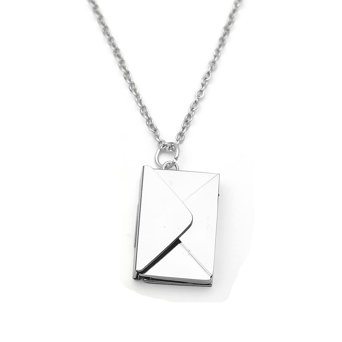 Personalized Envelope Necklace Custom Photo Necklace Collar Chain Pendant Envelope Locket Necklace Engraved Name Jewelry Silver Color