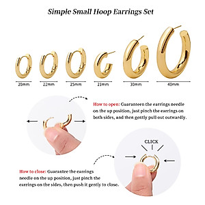 6 Pairs Gold Hoop Earrings Set 14k Gold Plated Huggie Earrings Hypoallergenic Chunky Twisted Thick Jewelry for Multiple Piercing Christmas Gift for Women (6 pairs gold hoop style-04)
