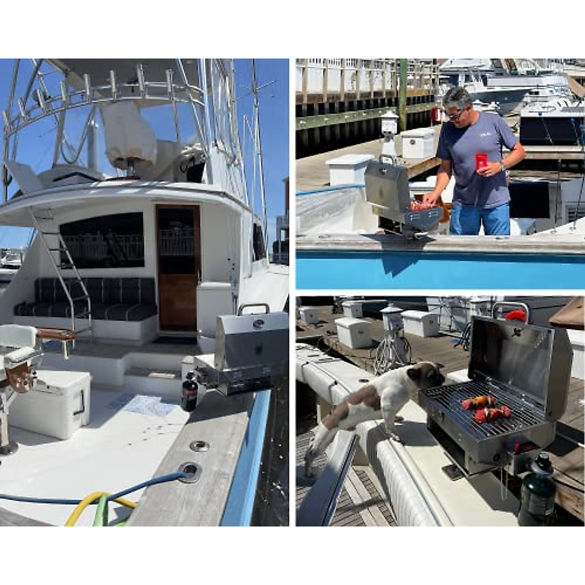 Boat Grill with Mount - Portable Propane Gas BBQ - Grills Secure into Rod Holder | Adjustable Legs for Table Top Use | Stainless Steel Marine Stove -Great Outdoor Barbecue