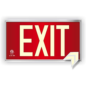 Photoluminescent Exit Sign Red - Framed Flat Wall Mount. UL 924 Code Approved/IBC/NFPA 101/Item: FRUL-050-R