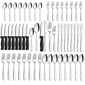 48 Pieces Silverware Set, Pleafind Cutlery Set for 8, Flatware Sets with Steak Knives, Food Grade Stainless Steel Tableware Set, Use for Home Kitchen Restaurant Hotel, Dishwasher Safe, Mirror Polished