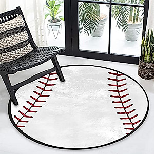 Round Area Rug, Baseball Sport Theme 3ft Diameter Non-Slip Circle Rugs Soft Throw Rugs Machine Washable Floor Carpet for Sofa Living Room Bedroom Nursery Kids Playroom Decor