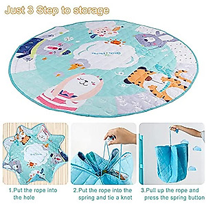 ABREEZE Baby Kids Play Mat Tummy Time Floor Mat Drawstring Toy Bag Foldable Soft and Washable Toys Storage Organizer Children Play Rugs with 59 inches Large Diameter(Pink)
