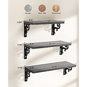 AMADA HOMEFURNISHING Floating Shelves, Grey Wall Shelves for Bedroom, Bathroom, Kitchen, Living Room, Shelves for Wall Decor Set of 3, Waterproof - AMFS21