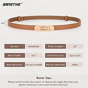 SANSTHS Skinny Women Belt Thin Women Belt for Dresses Coats Jeans Adjustable Belts for Women with Alloy Turn Lock, Brown