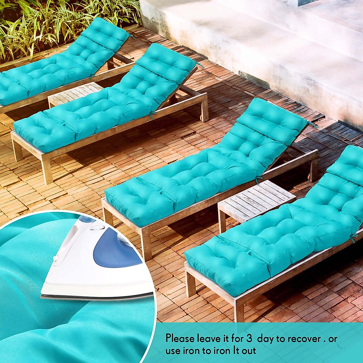 Huwena 6 Pcs Outdoor Chaise Lounge Cushion Pool Patio Lounge Cushions 22 x 73 x 4.7H Inch Waterproof Lounge Chair Cushion Beach Lounge Cushion Replacement for Patio Lounge Chairs (Lake Blue Style)