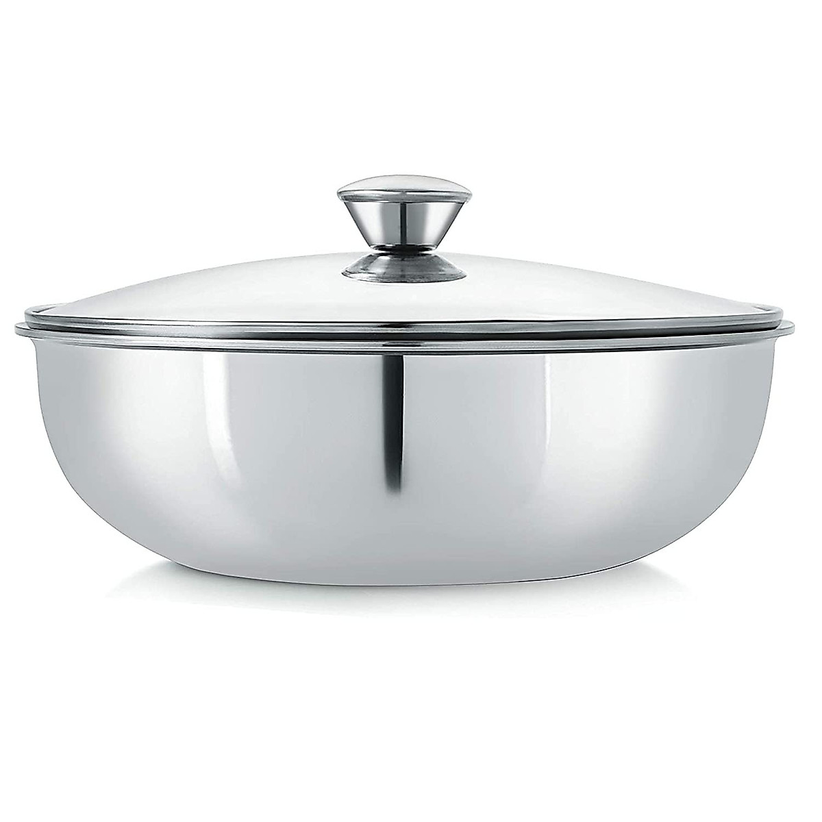 SHRIYA Triply Stainless Steel Tasala Kadai Induction Base Kadhai with Glass Lid Steel Triply Kadhai