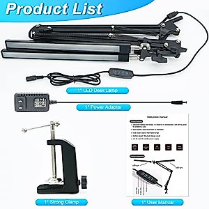 Double Head LED Desk Lamp, Swing Arm Desk Light with Clamp & Adapter, Architect LED Desk Lamps, Eye-Caring Table Lamp with 3 Color Modes & 10 Brightness Levels, Adjustable Desk Lamp for Home or Office