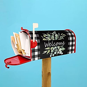 Spring Welcome Mailbox Covers Magnetic Standard Size 18" x 21", Buffalo Plaid Wreath Mailbox Covers Mail Wraps Cover Letter Post Box for Gardern Yard Outdoor Decor