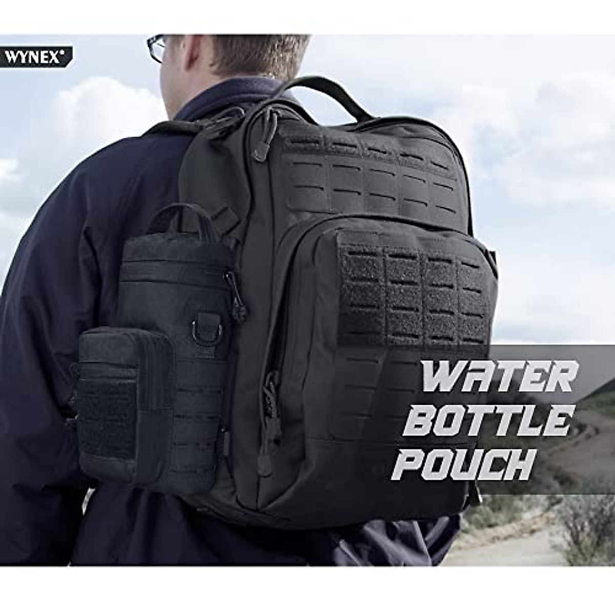 WYNEX Molle Water Bottle Holder, Tactical Water Bottle Carrier Bag of Laser-Cut Design Hydration Pouch with Shoulder Strap Fits Up to 32 oz