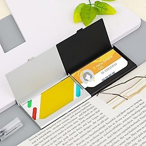 Vin Beauty Business Card Holder for Men, Business Card Case for Women, Pocket Business Card Case, Slim Business Card Wallet, Credit Card Holder, Metal Card Holders for Women Men(2Pcs Black&Silver)