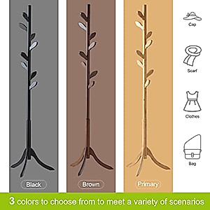 Coat Rack Freestanding Bamboo Coat TreeCoat Rack Standing Adjustable Coat With 3 Sections 8 Coat Hooks Easy Assemble Coat Hanger For Closet Hats Bedroom Office Entryway Leaf Hook(Brown)