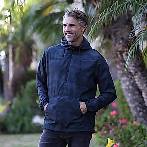 Global Blank Men's Lightweight Windproof Water Resistant Windbreaker Packable Jacket Shell with Hood, Black, Large