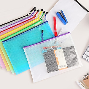 6 Pack Mesh Zipper Pouch Document Bag Waterproof Zip File Folders for School Office Supplies Travel Storage Bags (Colorful)