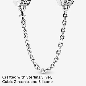 PANDORA Pandora Logo Safety Chain Charm, Sterling Silver, Clear Cubic Zirconia, 2 IN