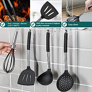 Silicone Cooking Utensil Set,Umite Chef Kitchen Utensils 15pcs Set Non-stick Heat Resistan BPA-Free Stainless Steel Handle Tools Whisk - Grey
