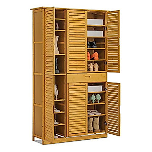 MoNiBloom Large Shoe Storage Cabinet Storage Organizer with Shutter Doors & 1 Drawer for More Than 40 Pairs Living Room Entryway Hallway Bedroom Living Room, Natural