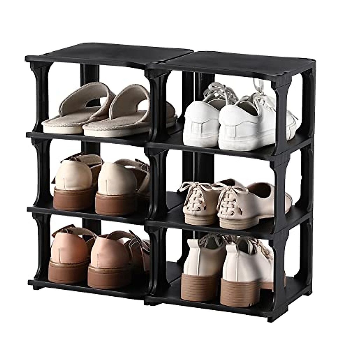 Amllas Shoe Rack Storage Organizer, Stackable Shoe Rack for Closet,Adjustable Shoe Organizer Shelf for Entryway, Durable and Stable, Easy Assembly and Clean, Small Space Saver for Women and Kids