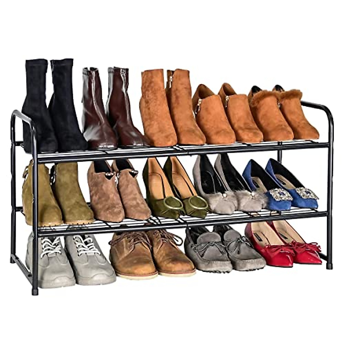 GEORIS Stackable 2-Tier Shoe Rack, Space-Saving Wide 15-Pairs Shoe Shelf Organizer for Closet, Entryway, Hallway, Black